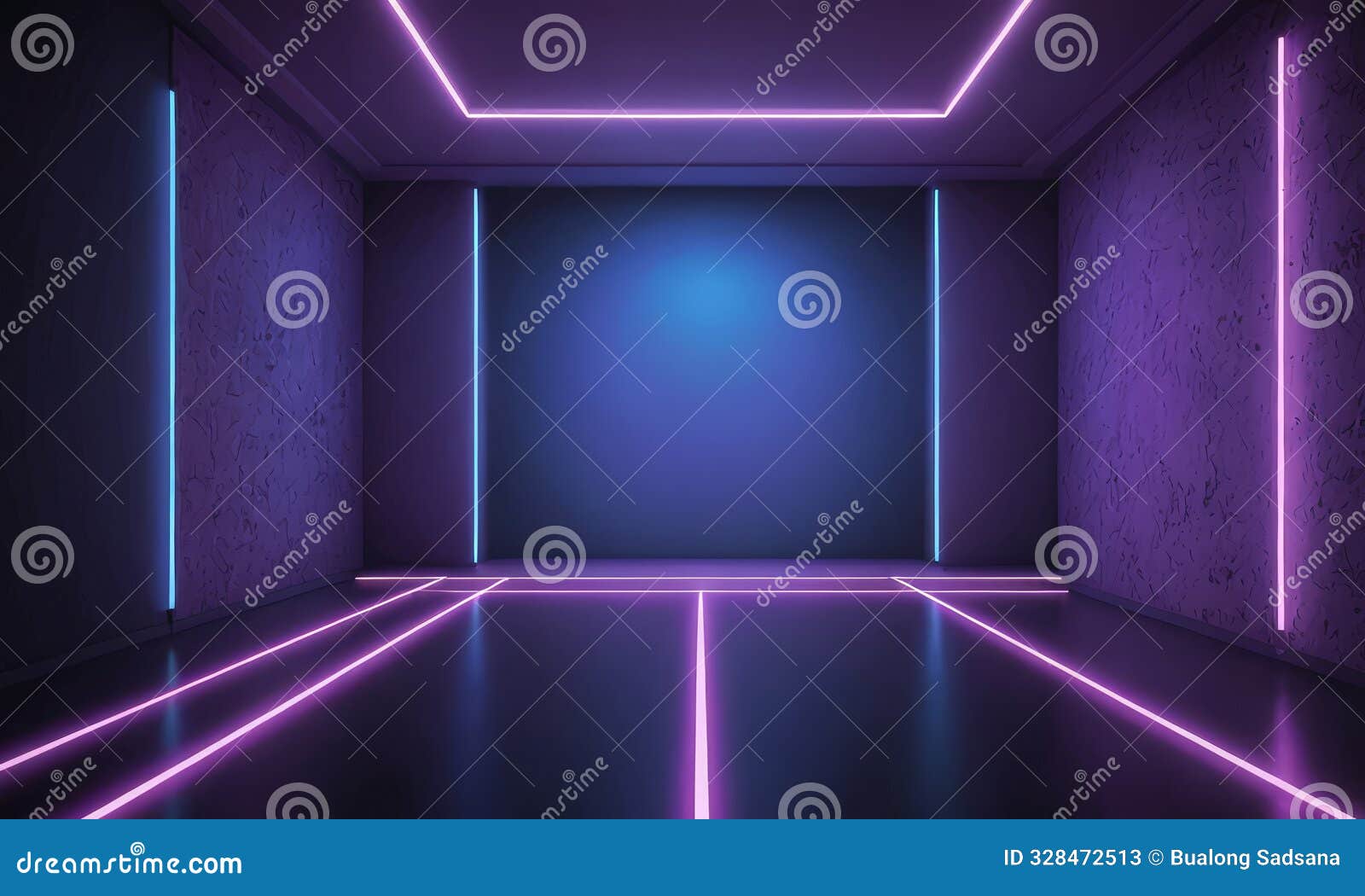 Futuristic Room with Blue Glow, Featuring Large Central Space, Curved ...