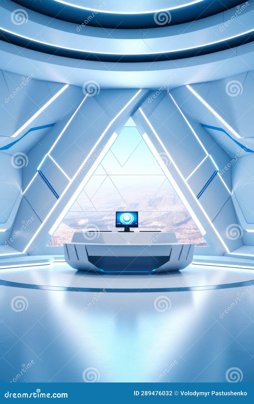 Futuristic Room with Computer on Desk in the Middle. Generative AI ...