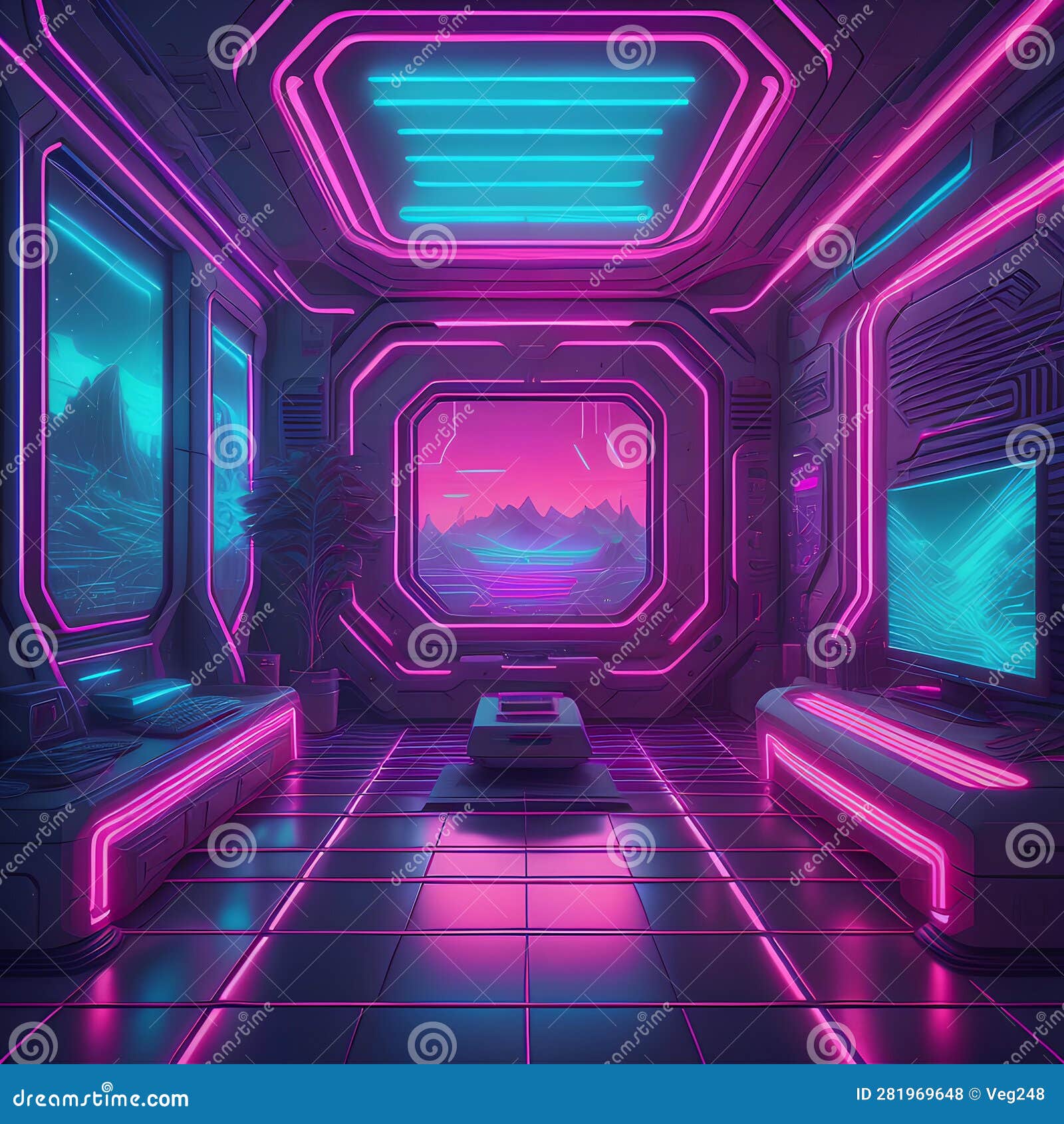 Futuristic Room, Hi-tech Style in Pink Colors. Stock Photo - Image of ...