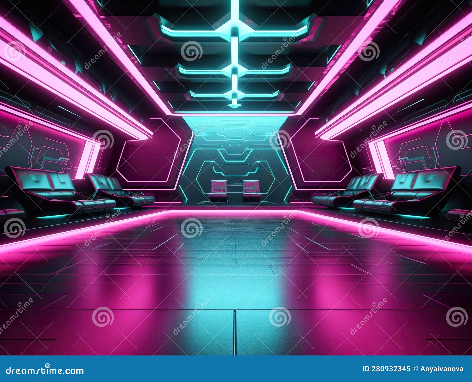 A Futuristic Room with Neon Lights and Chairs. Generative AI Image ...