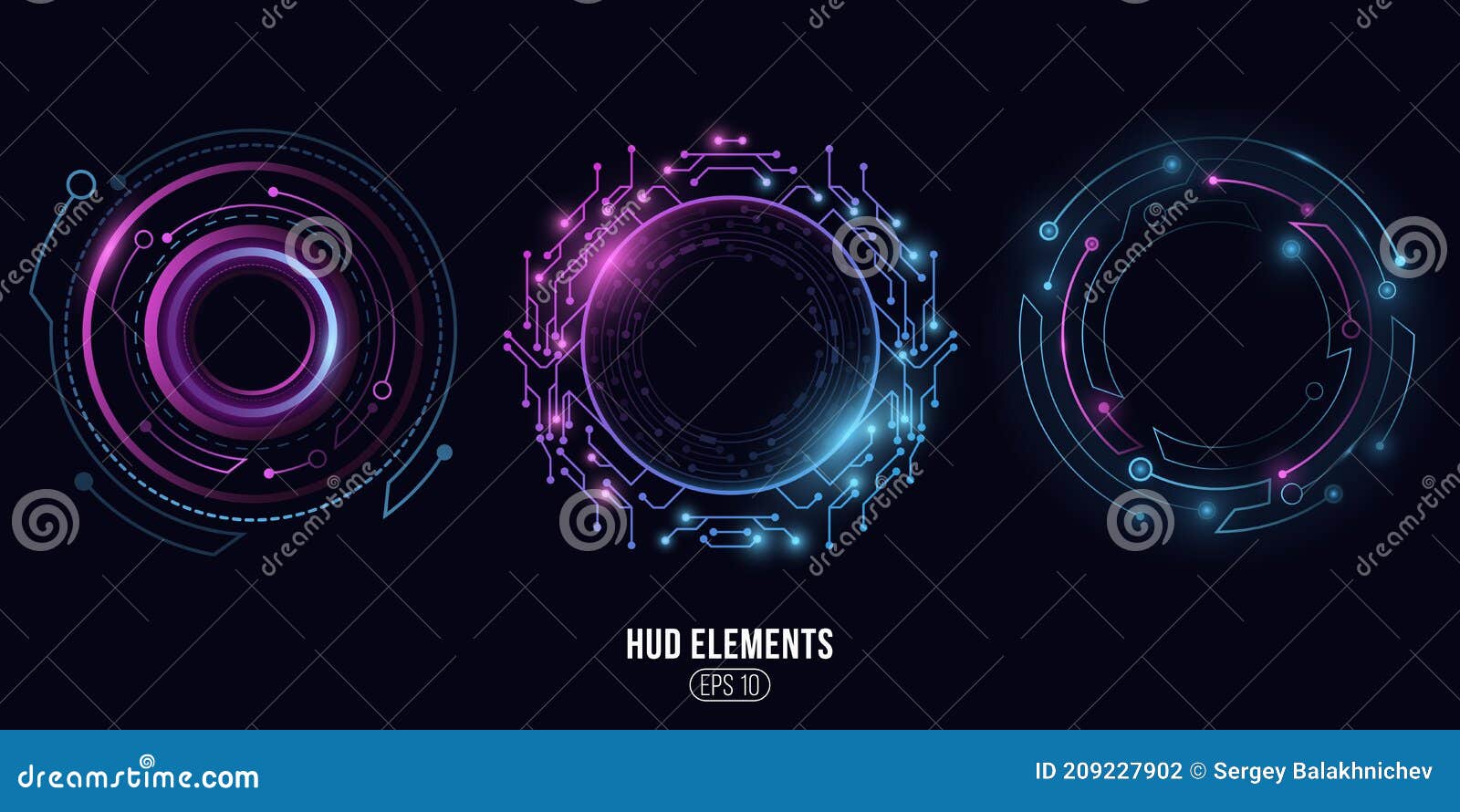 Futuristic Round Glowing HUD Elements. Artificial Intelligence. Virtual ...