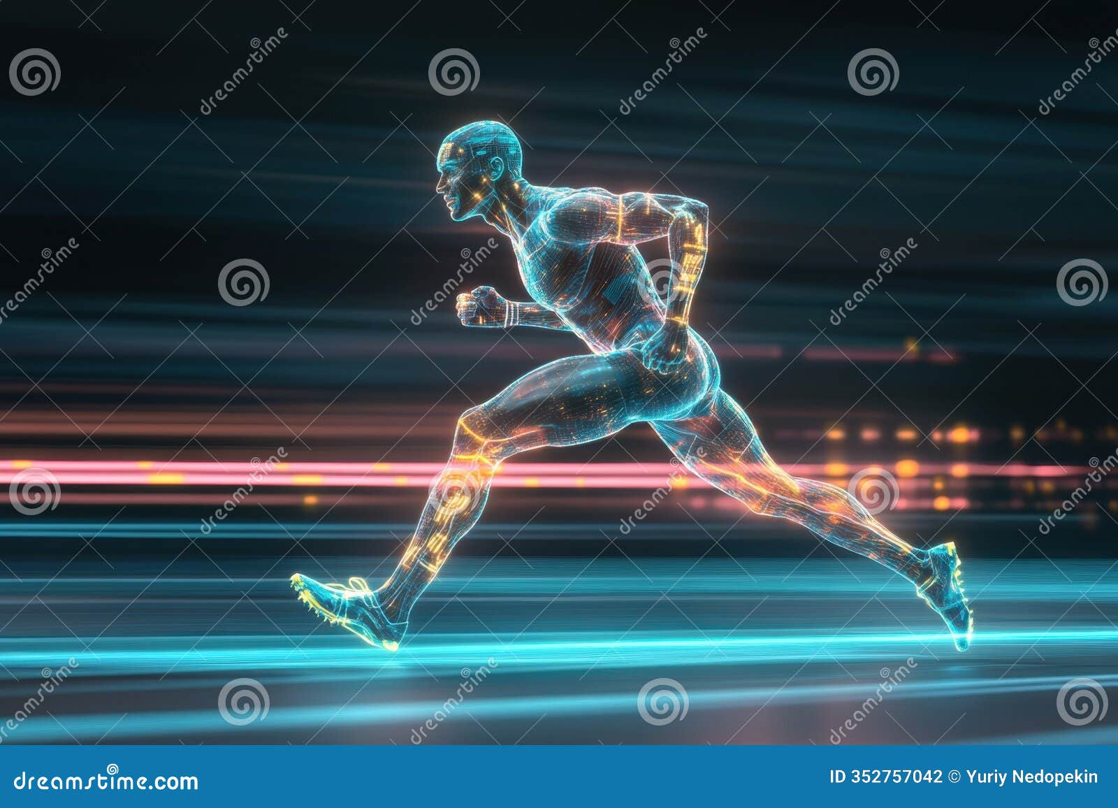 Futuristic Runner in Motion with Glowing Anatomy and Dynamic Background ...