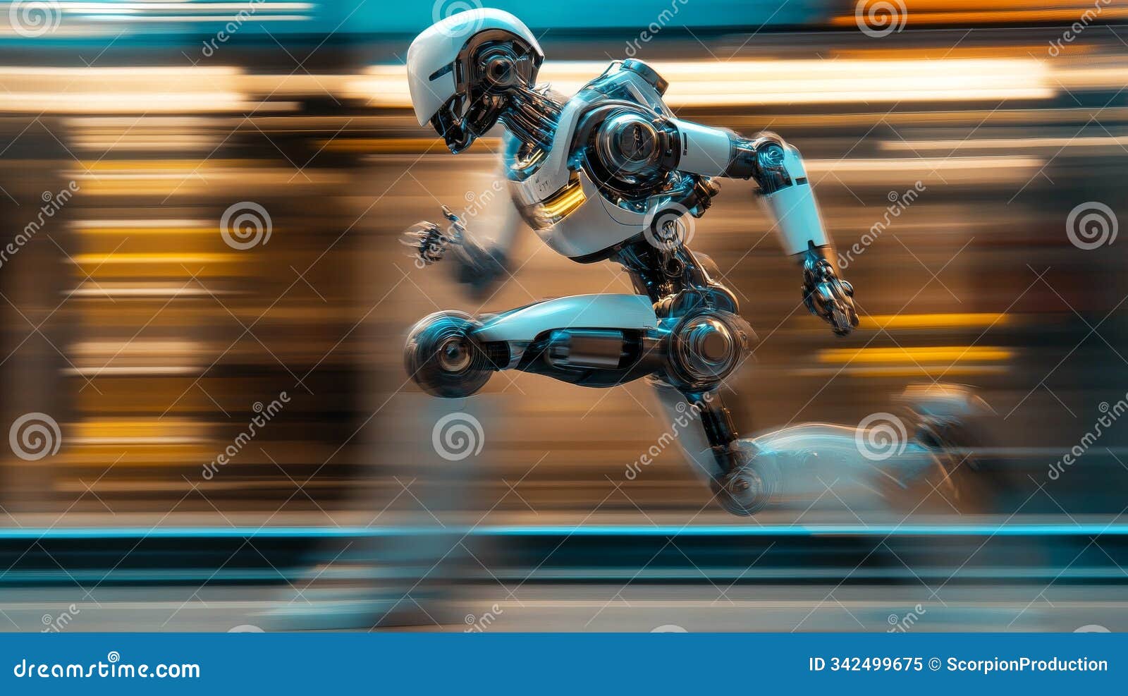 Futuristic Running Robot in Motion with Blurred Background Stock Image ...