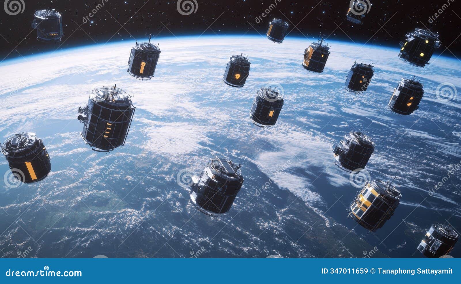 Futuristic Satellite Cluster Orbiting Earth Futuristic Satellites Space ...