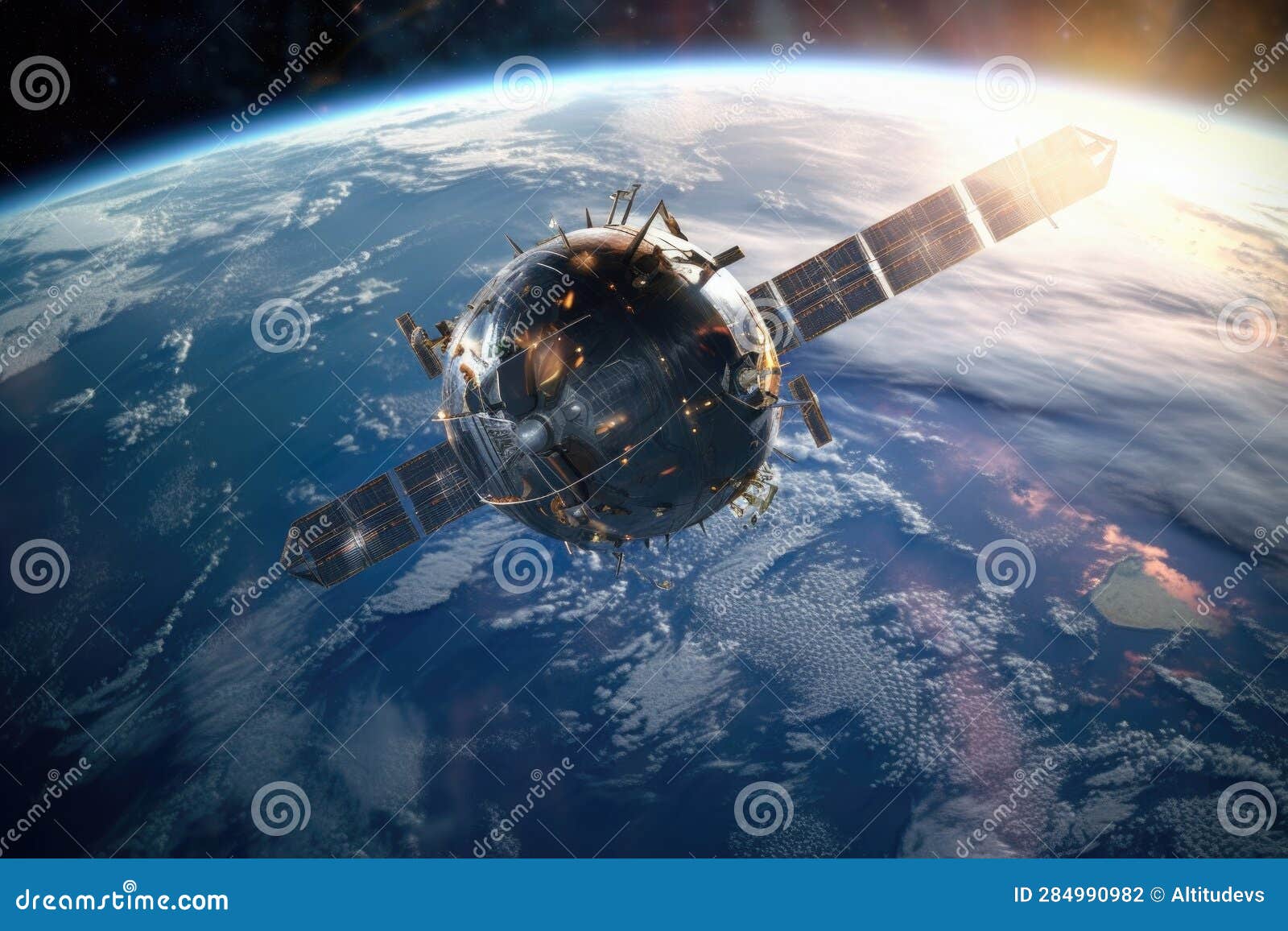Futuristic Satellite Orbiting Earth in Space Stock Illustration ...