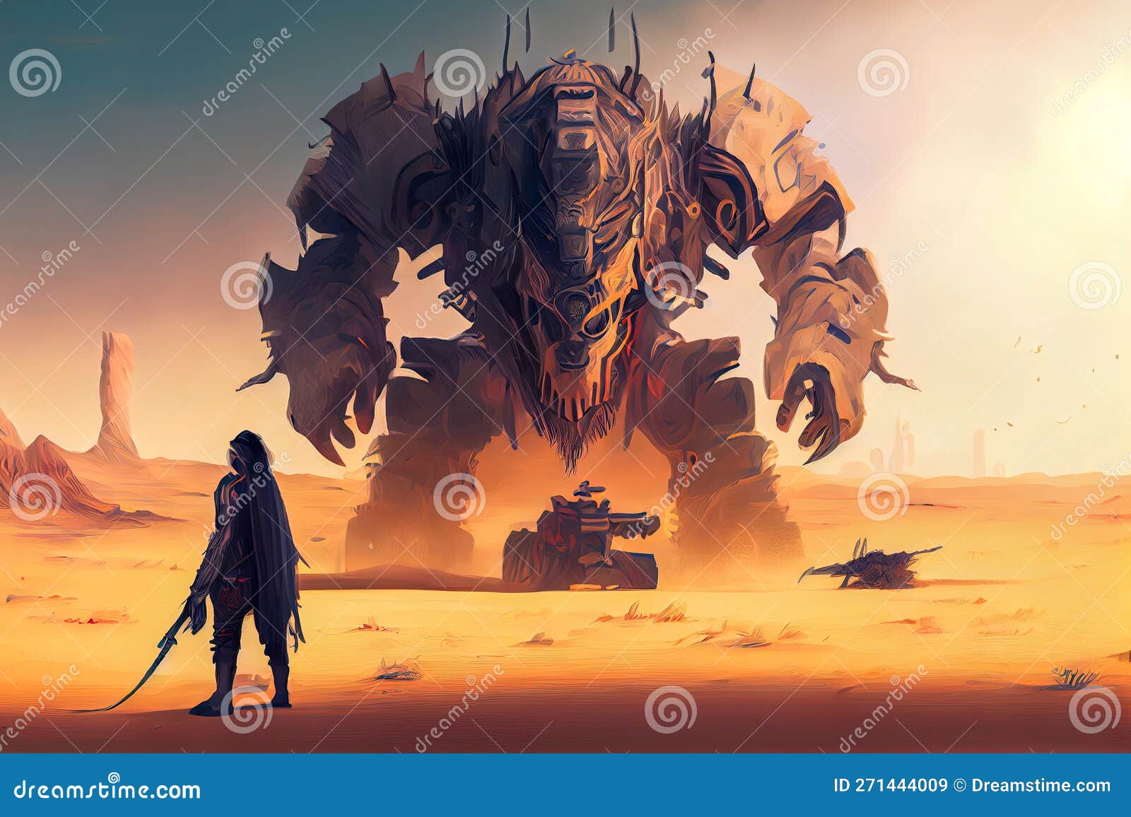 Futuristic Scene of a Battle in the Desert with a Monster. Generative ...