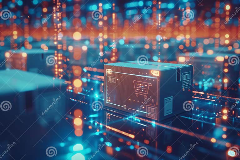 A Futuristic Scene with Boxes Moving Along a Conveyor Belt. Logistic ... A Futuristic Scene with Boxes Moving Along a Conveyor Belt. Logistic ...