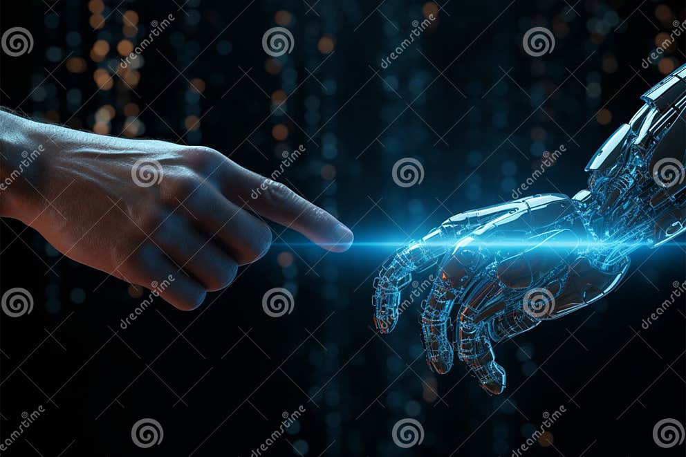 Futuristic Scene Cyborgs Hand Interacts with Chatbot through Binary ...
