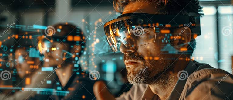 Futuristic Scene with People Using Augmented Reality Glasses for ...