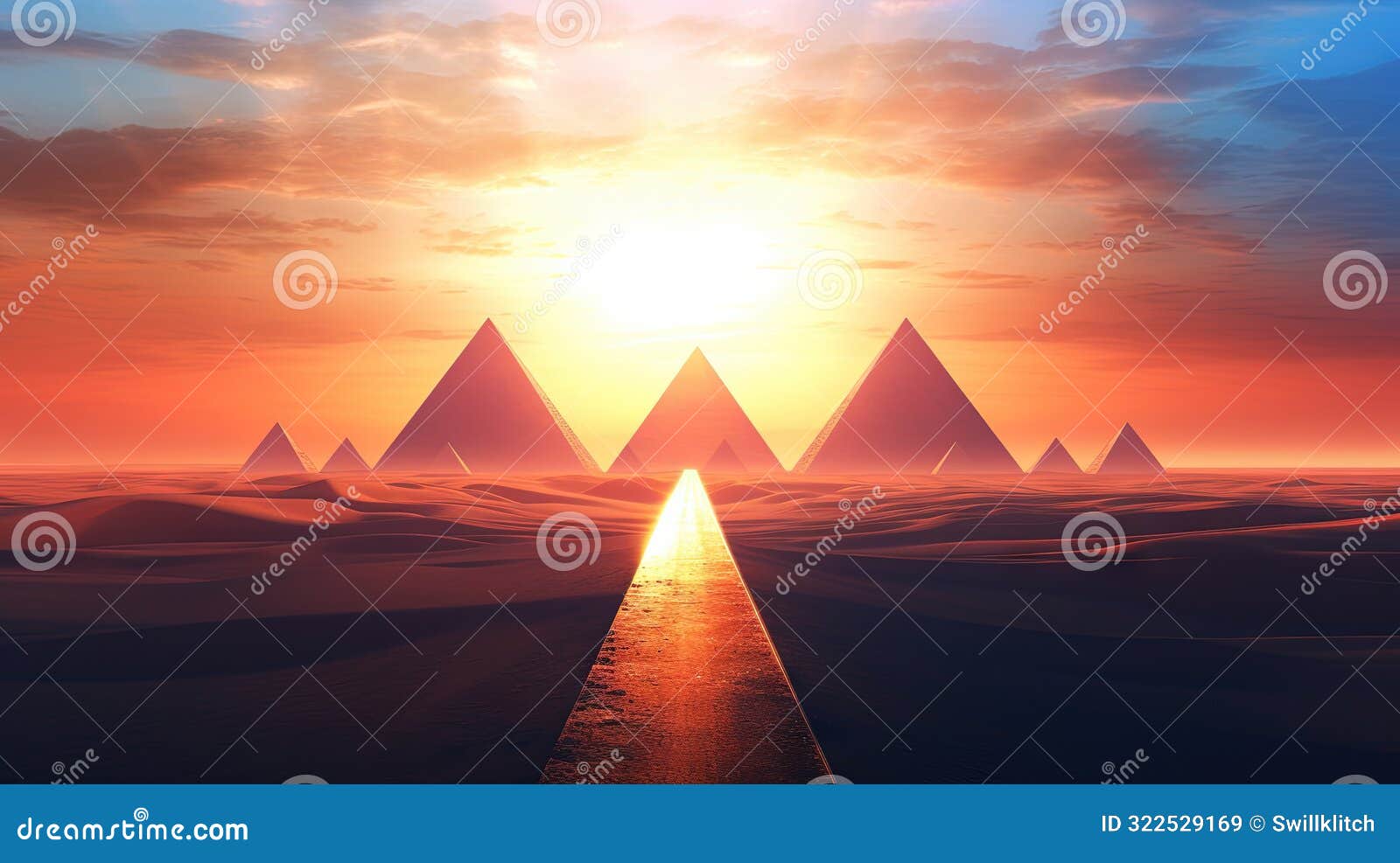 A Futuristic Scene with Pyramids and a Neon Light Pathway, Blending ...