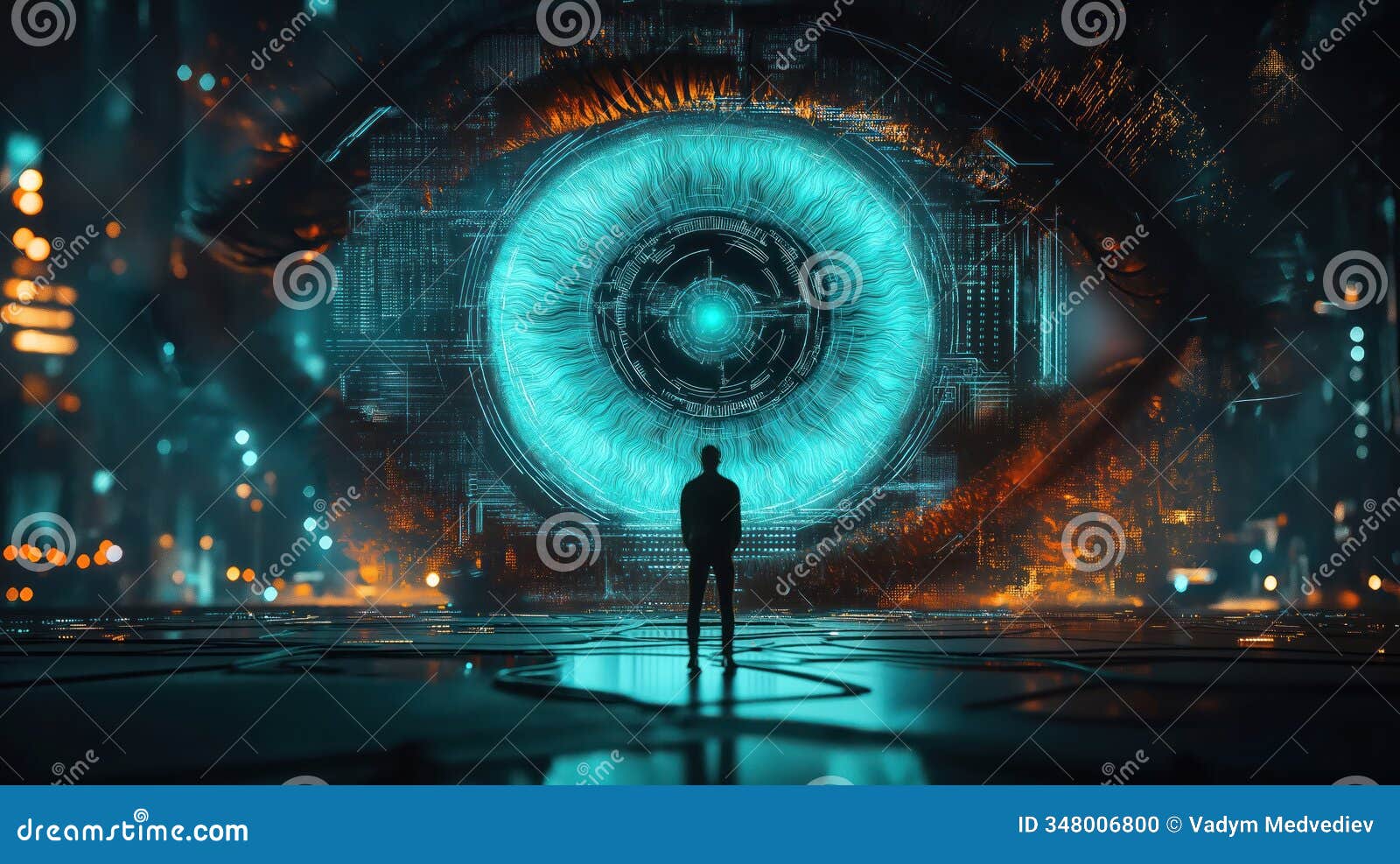 Giant Surveillance Camera Spies A Man. No Secrets, No Privacy Concept ...