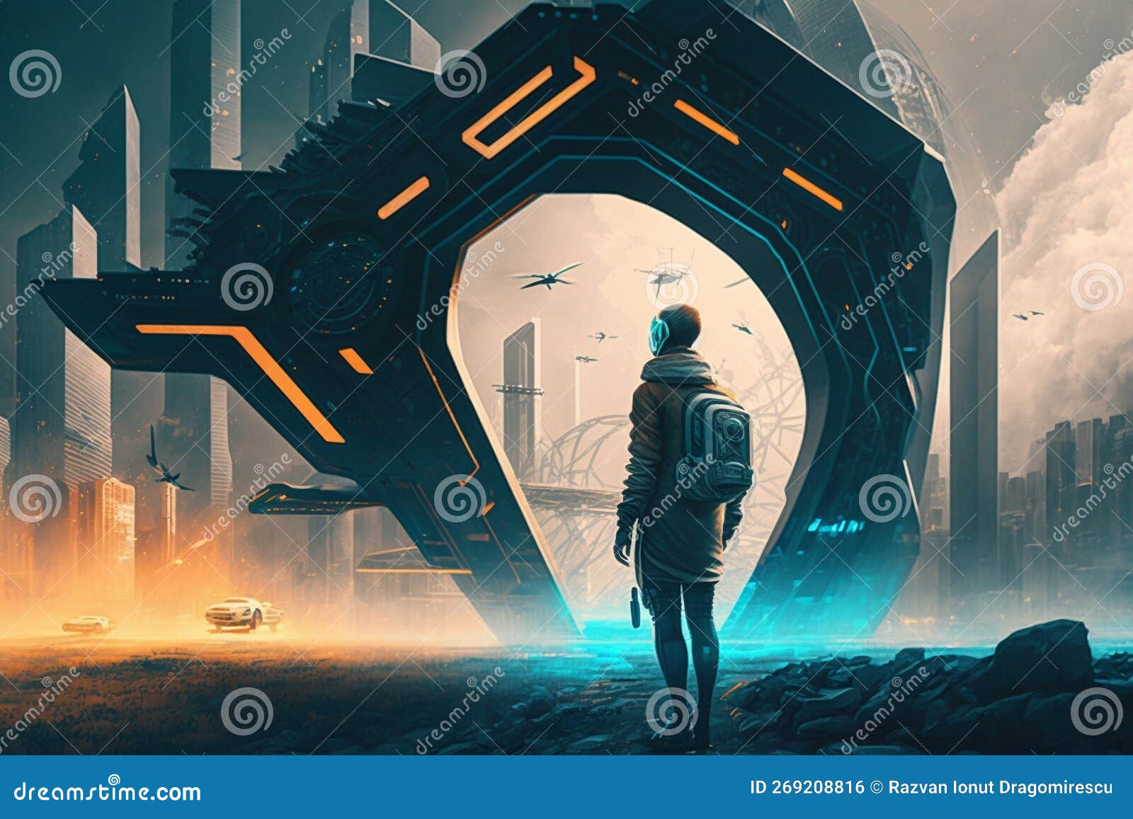 Futuristic Scenery with 3D Elements, Featuring Advanced Buildings and ...