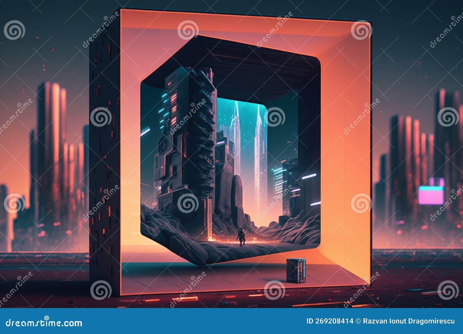 Futuristic Scenery with 3D Elements, Featuring Advanced Buildings and ...