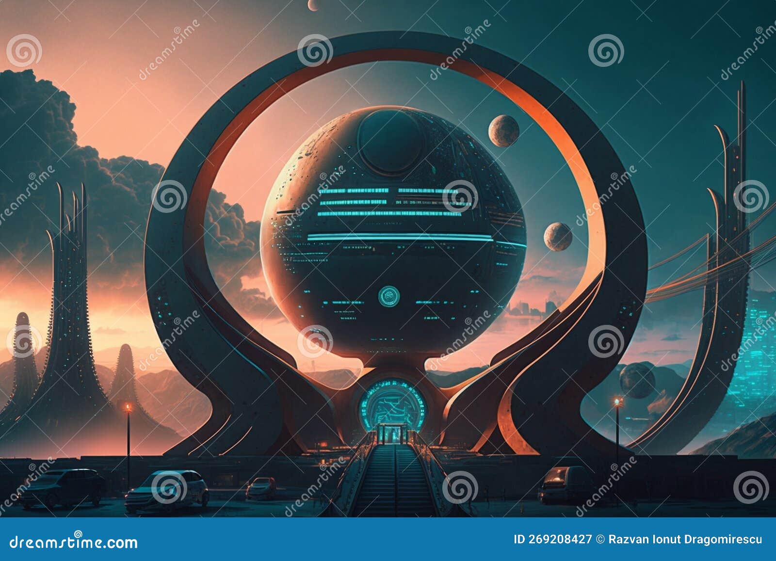 Futuristic Scenery with 3D Elements, Featuring Advanced Buildings and ...