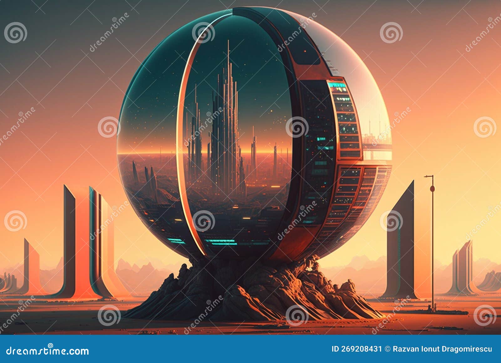 Futuristic Scenery with 3D Elements, Featuring Advanced Buildings and ...