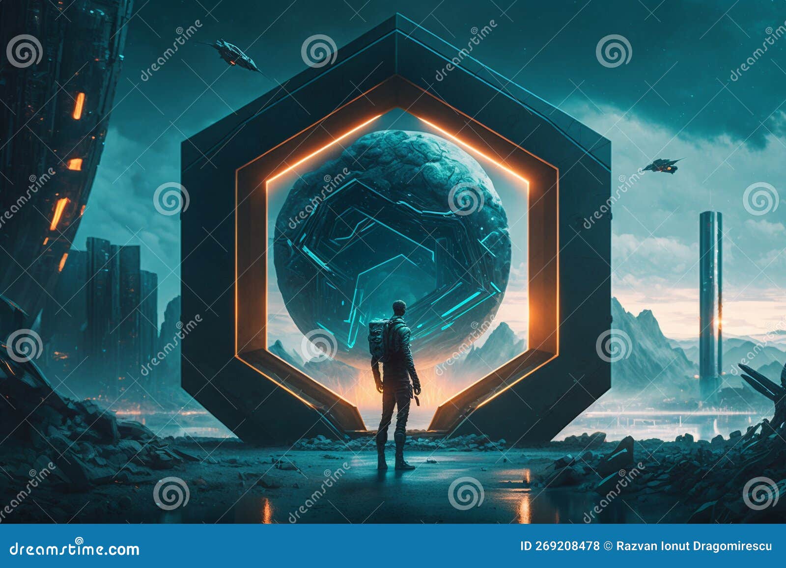 Futuristic Scenery with 3D Elements, Featuring Advanced Buildings and ...