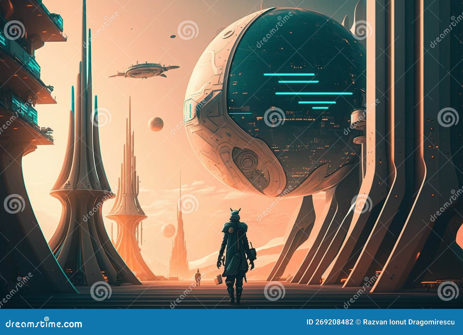 Futuristic Scenery with 3D Elements, Featuring Advanced Buildings and ...
