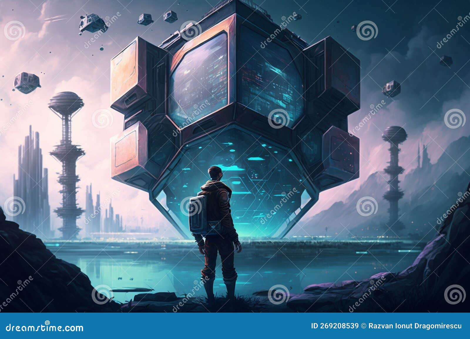 Futuristic Scenery with 3D Elements, Featuring Advanced Buildings and ...