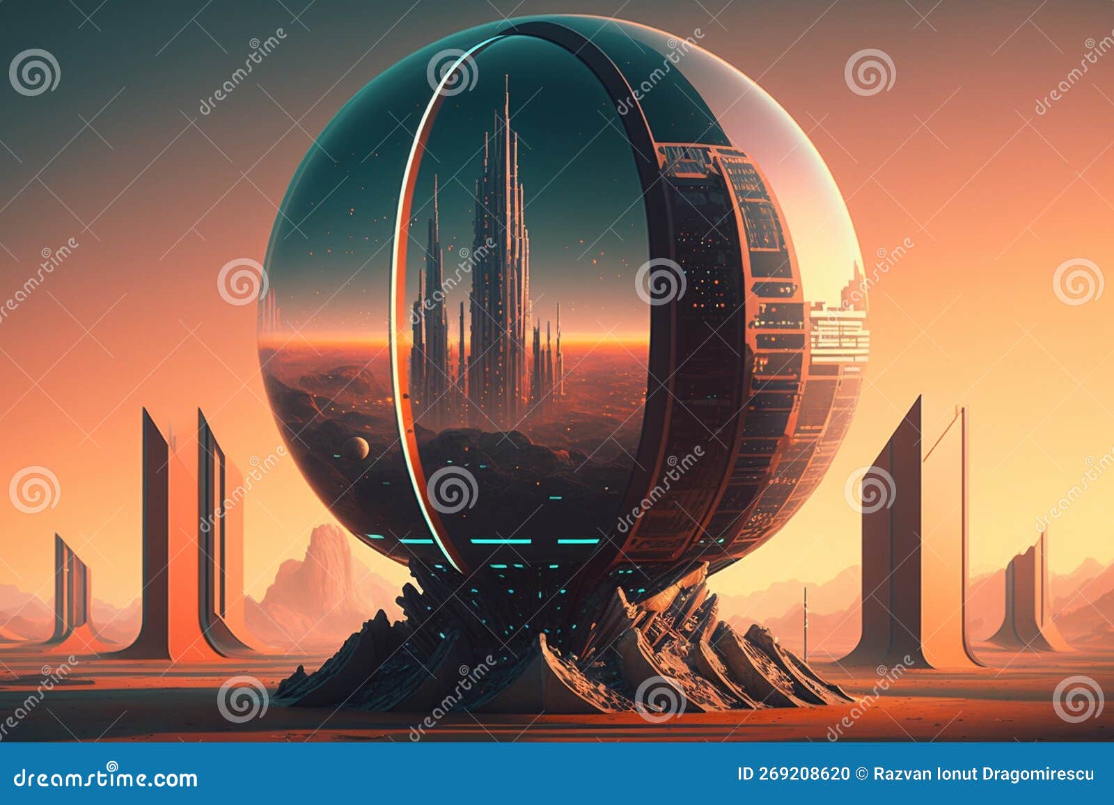 Futuristic Scenery with 3D Elements, Featuring Advanced Buildings and ...