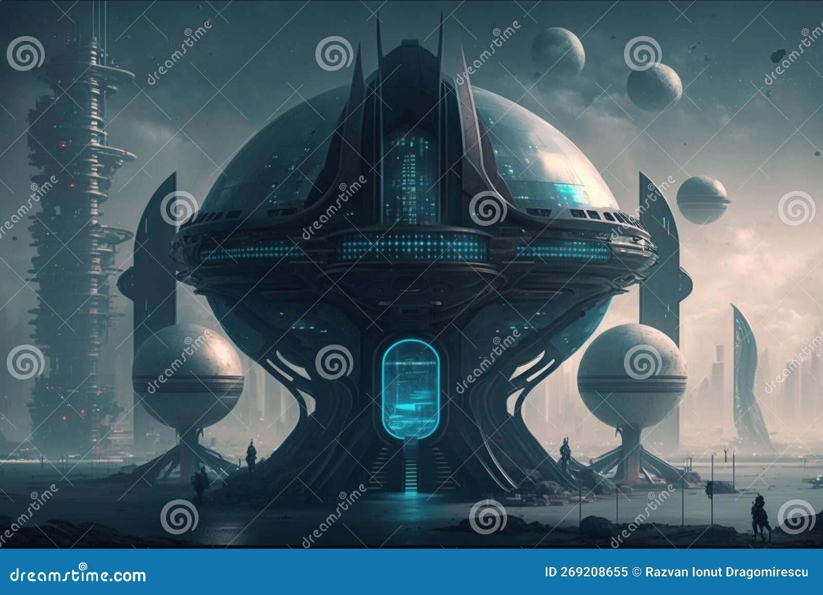 Futuristic Scenery with 3D Elements, Featuring Advanced Buildings and ...