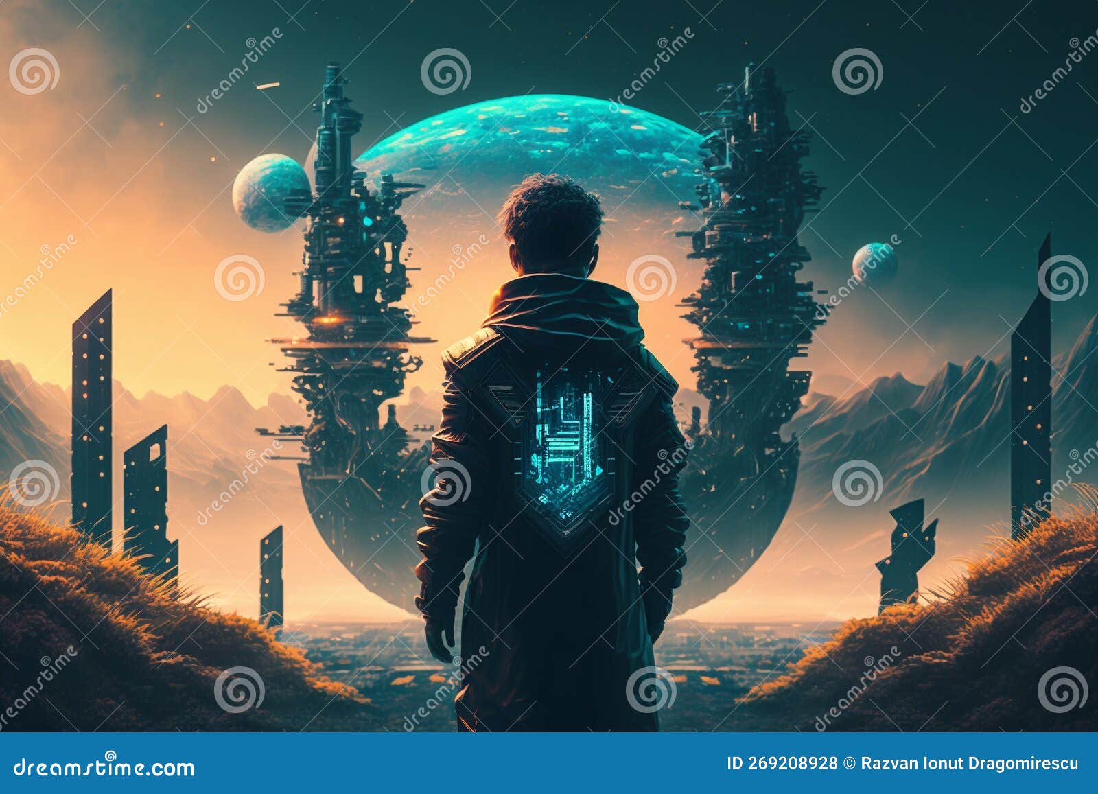 Futuristic Scenery with 3D Elements, Featuring Advanced Buildings and ...