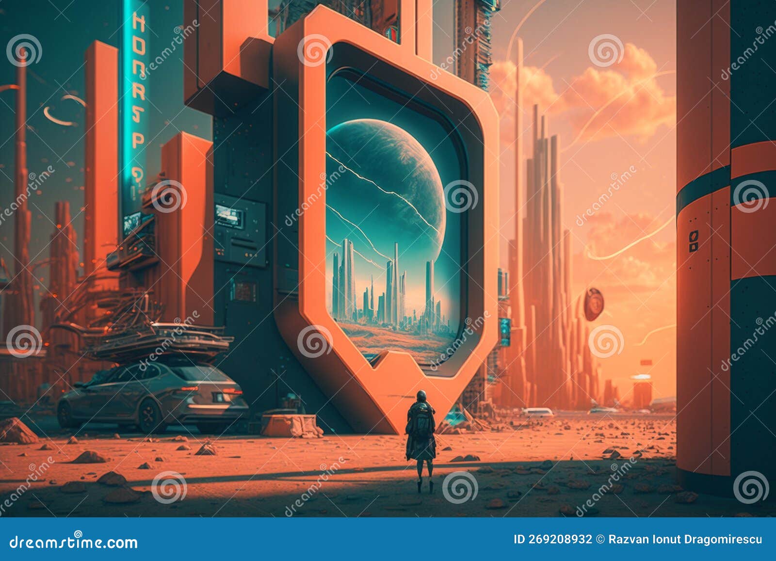 Futuristic Scenery with 3D Elements, Featuring Advanced Buildings and ...