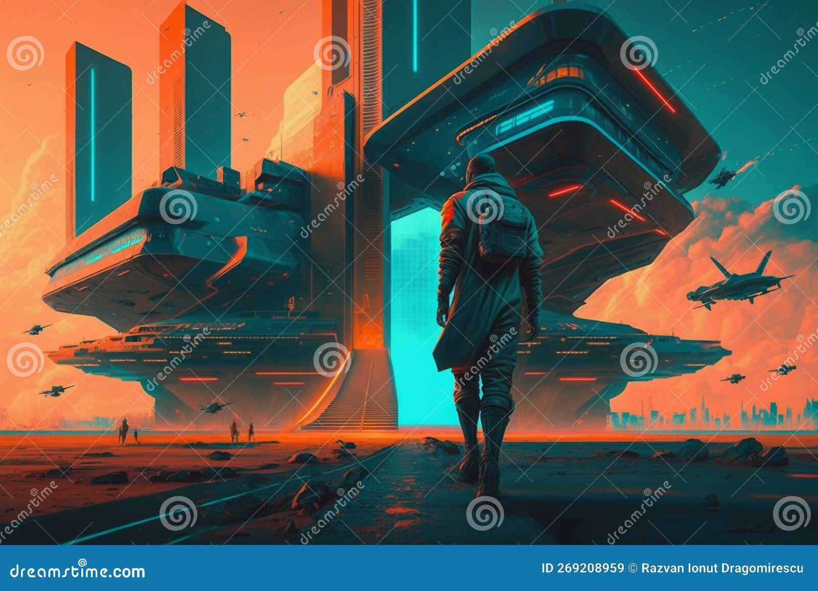 Futuristic Scenery with 3D Elements, Featuring Advanced Buildings and ...