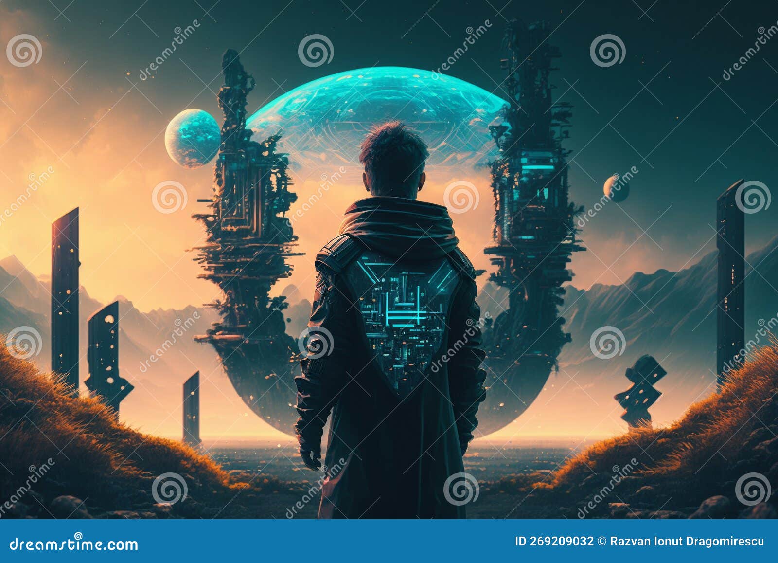 Futuristic Scenery with 3D Elements, Featuring Advanced Buildings and ...