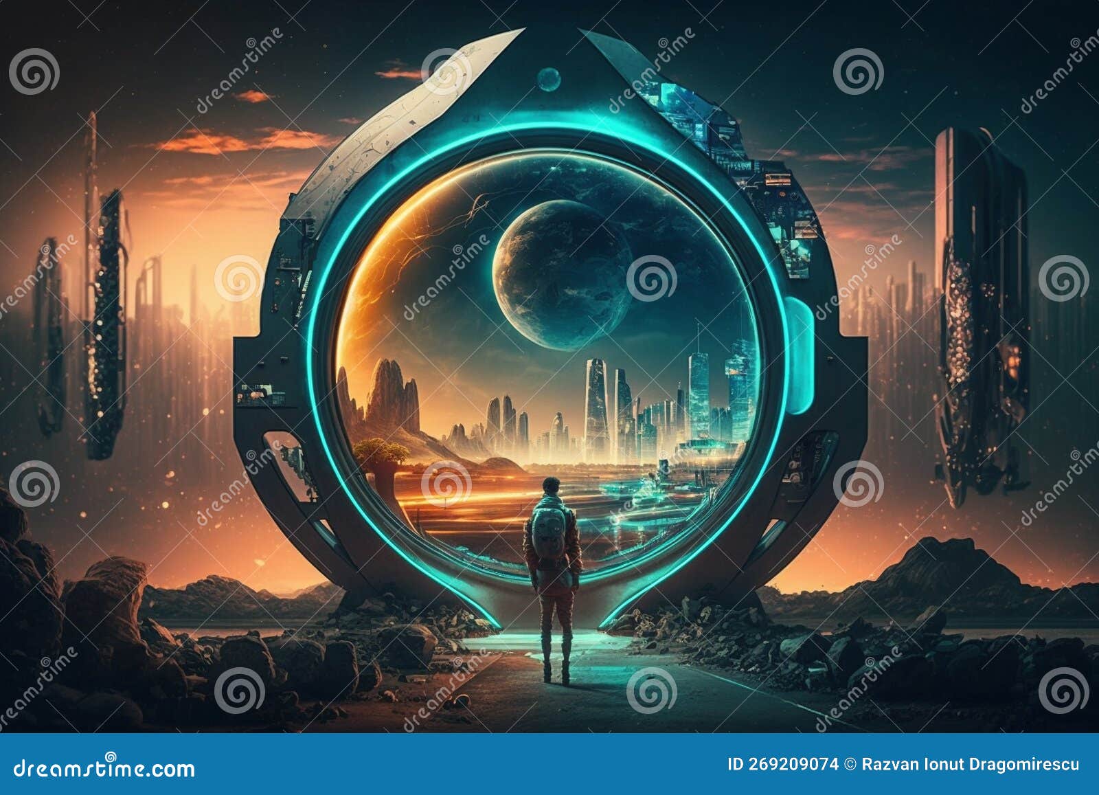 Futuristic Scenery with 3D Elements, Featuring Advanced Buildings and ...