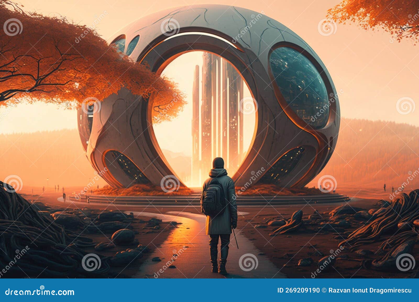 Futuristic Scenery with 3D Elements, Featuring Advanced Buildings and ...