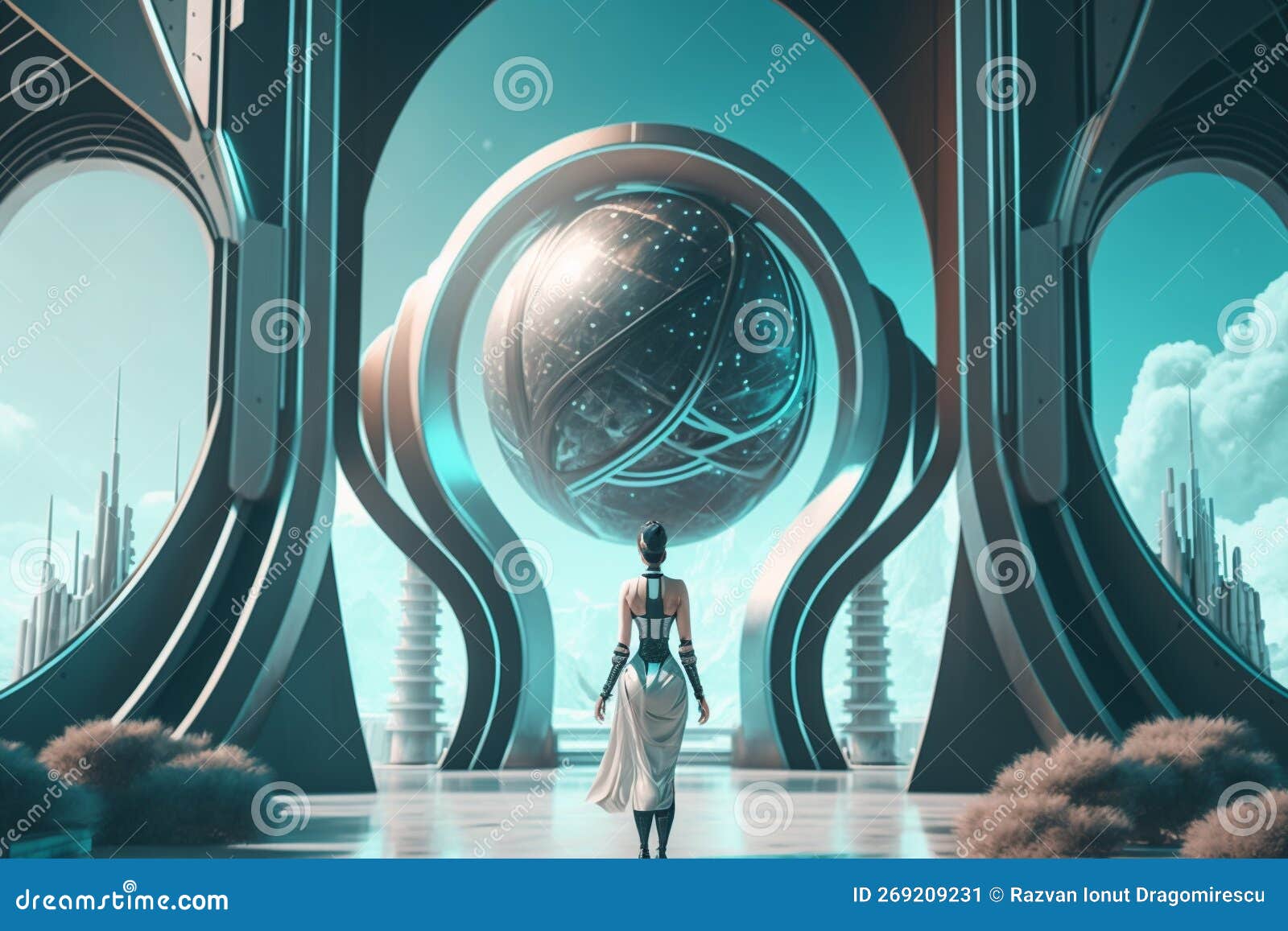 Futuristic Scenery with 3D Elements, Featuring Advanced Buildings and ...