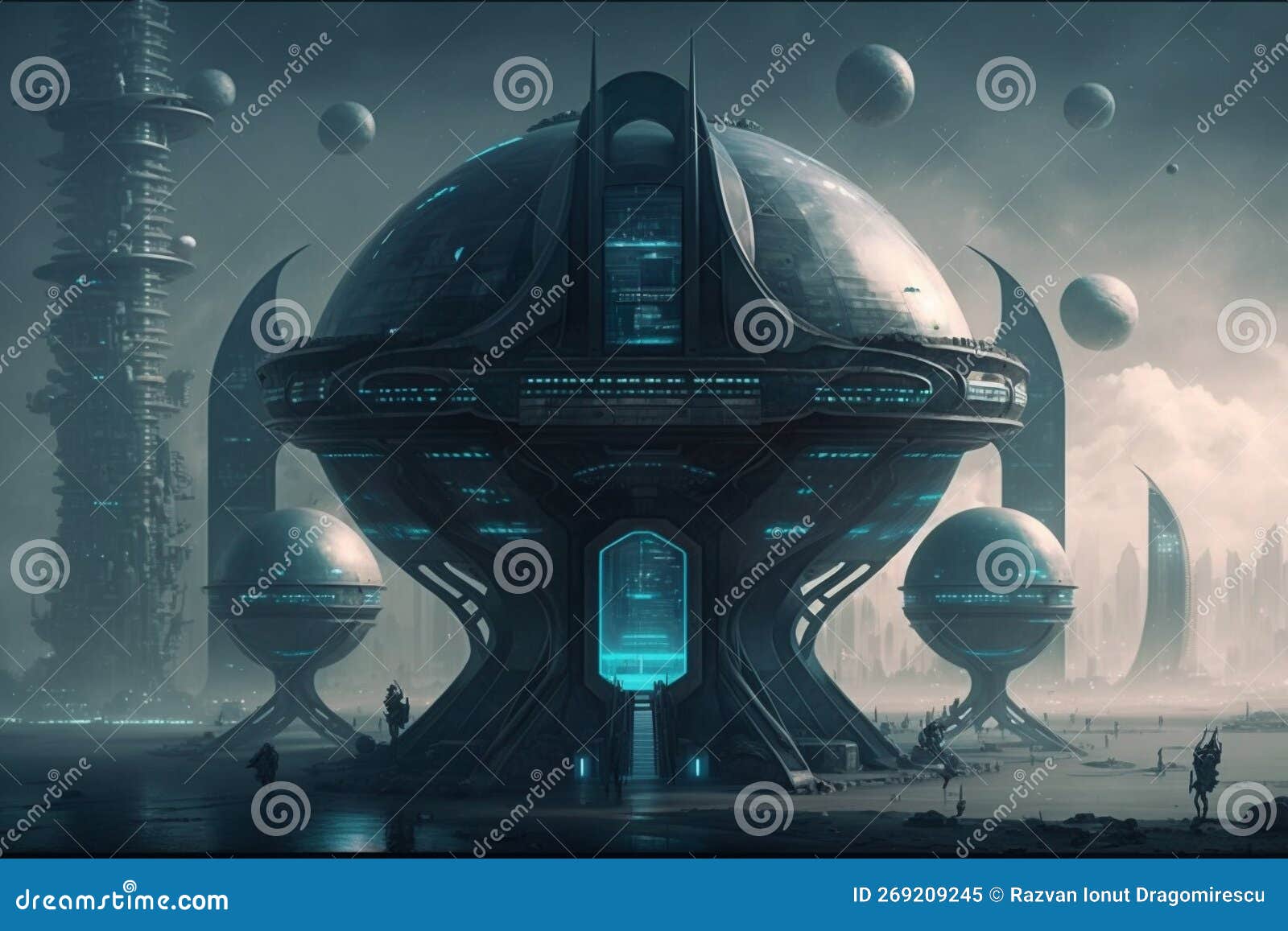 Futuristic Scenery with 3D Elements, Featuring Advanced Buildings and ...