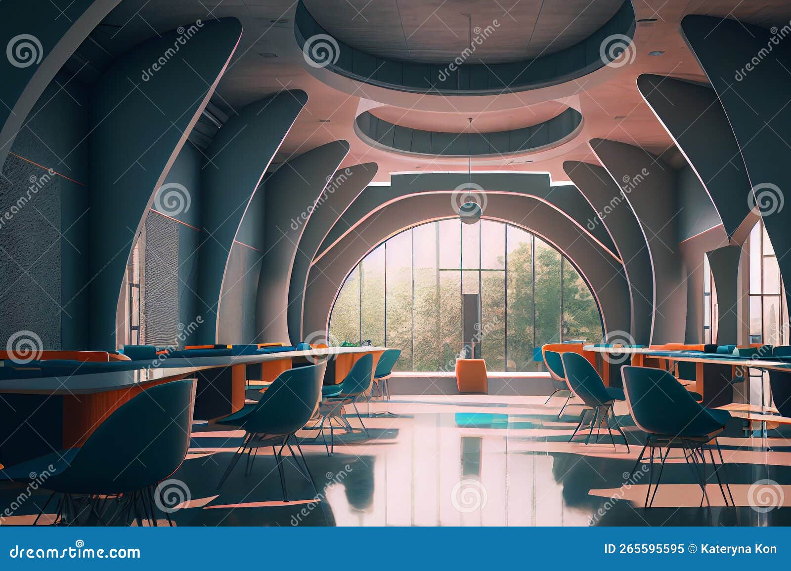 Futuristic School Interior, Ai Illustration. Futuristic University ...