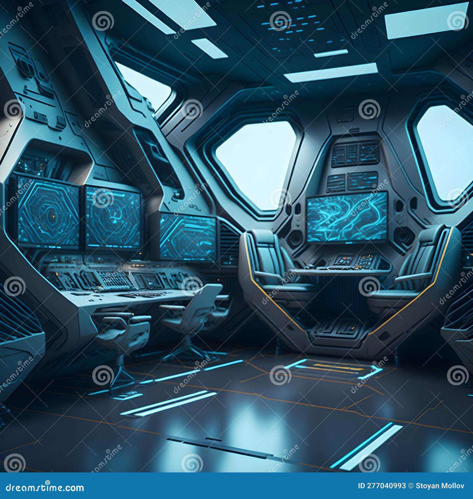 Futuristic Sci-fi Alien Spaceship Command Center Synthwave Robot ...