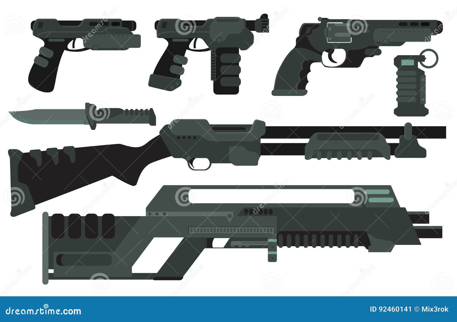 Futuristic Sci-Fi Assault Beam Rifle And Pistol Cartoon Vector ...