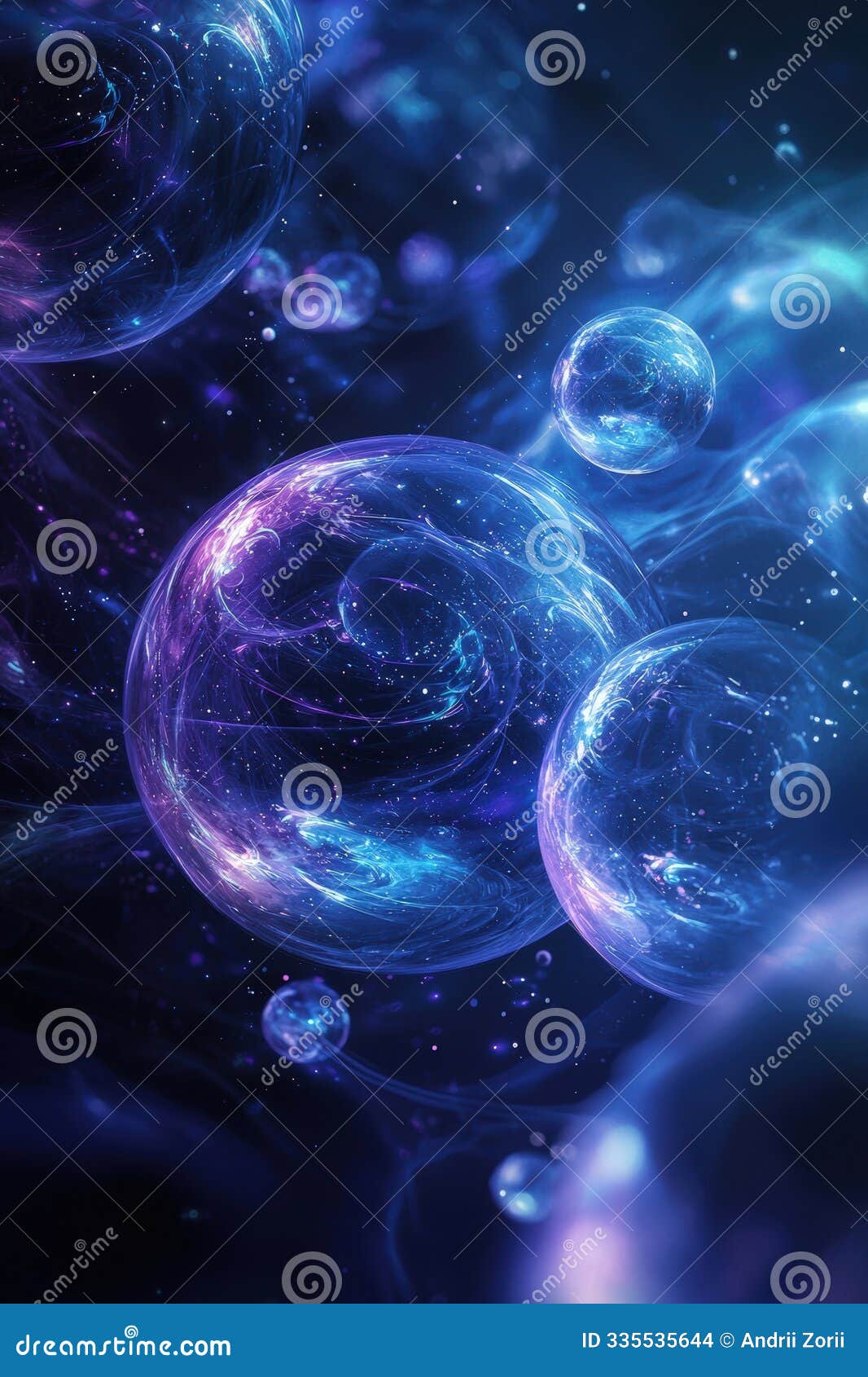 Futuristic Sci-Fi Background with Floating Transparent Spheres in Blue ...