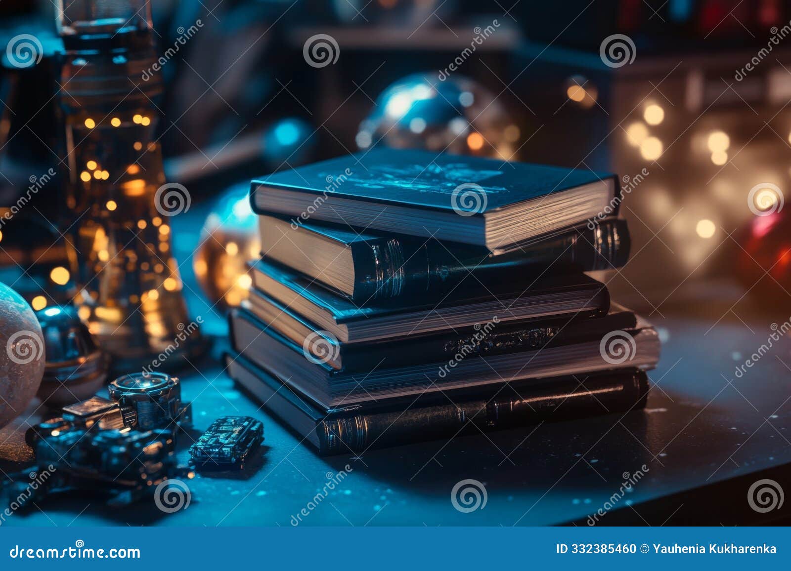 Futuristic Sci-Fi Books and Gadgets Stock Illustration - Illustration ...
