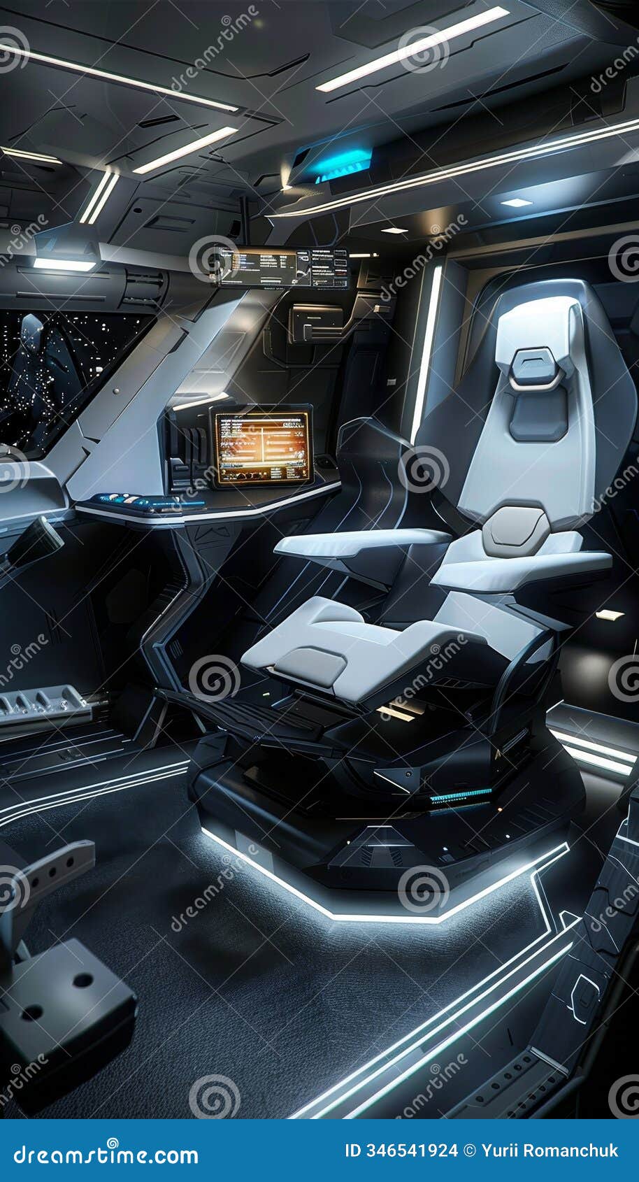 Futuristic Sci Fi Captain S Chair with Interactive Displays Integrated into a Spacecraft ...