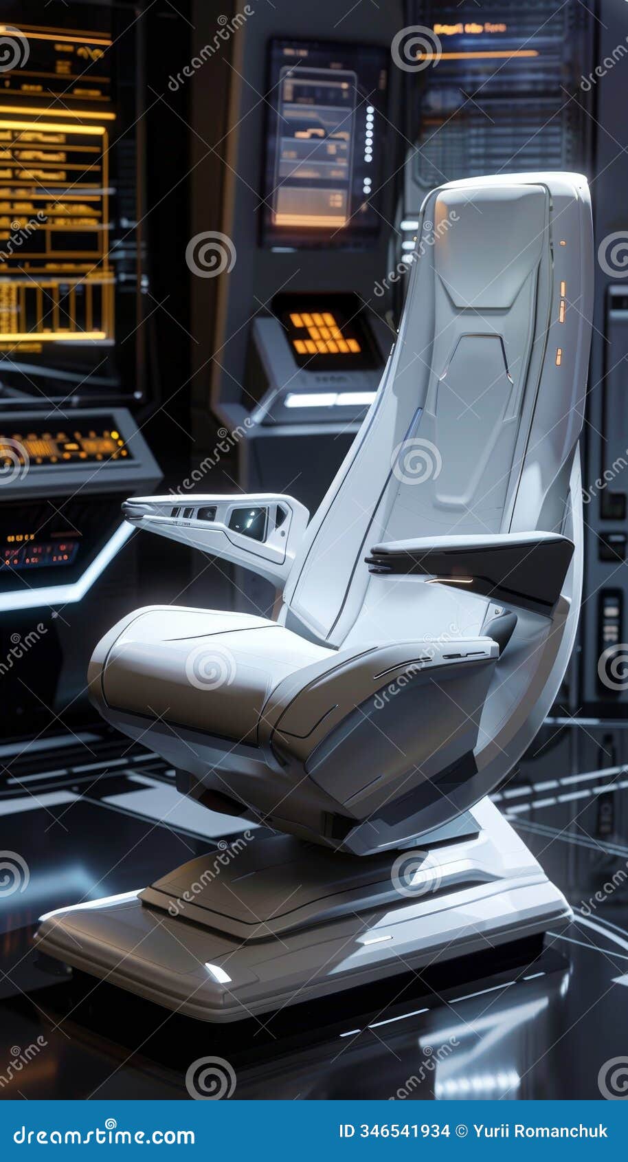 Futuristic Sci Fi Captain S Chair with Interactive Displays in a ...