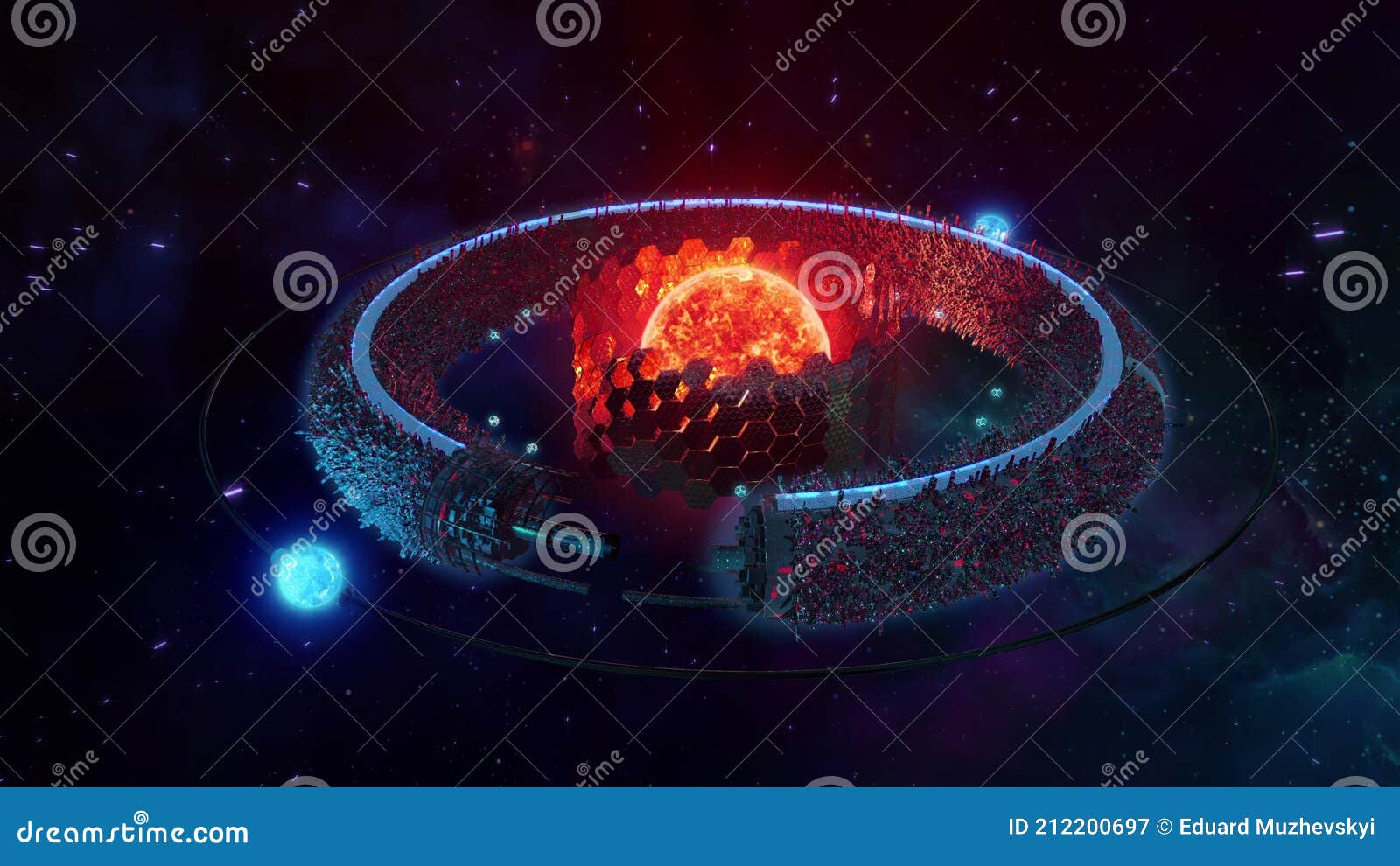 Futuristic Sci-fi City on a Ring Planet with Cyberpunk Structures Stock ...