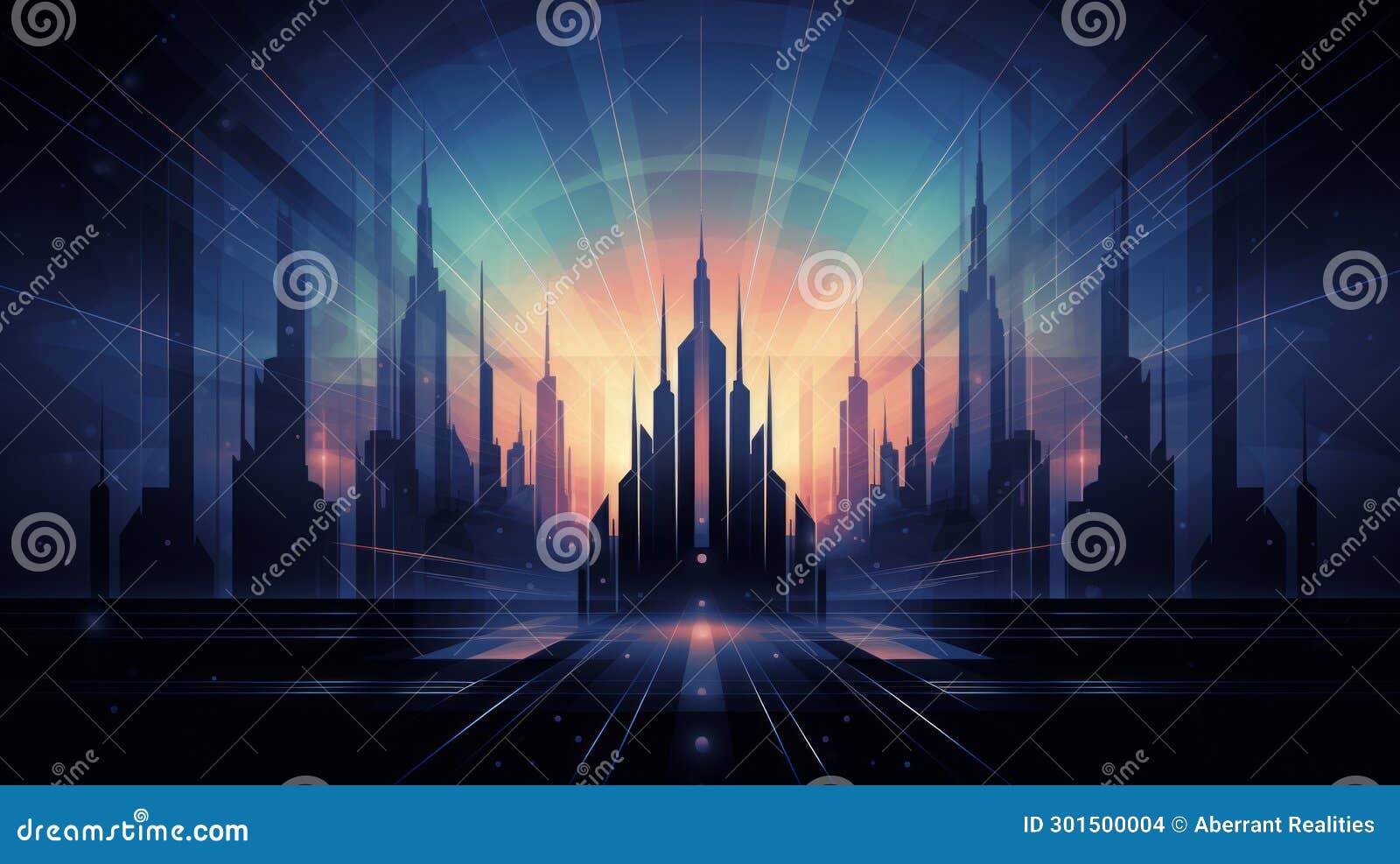 Futuristic Sci-fi Cityscape with the Sun Rising in the Background Stock ...