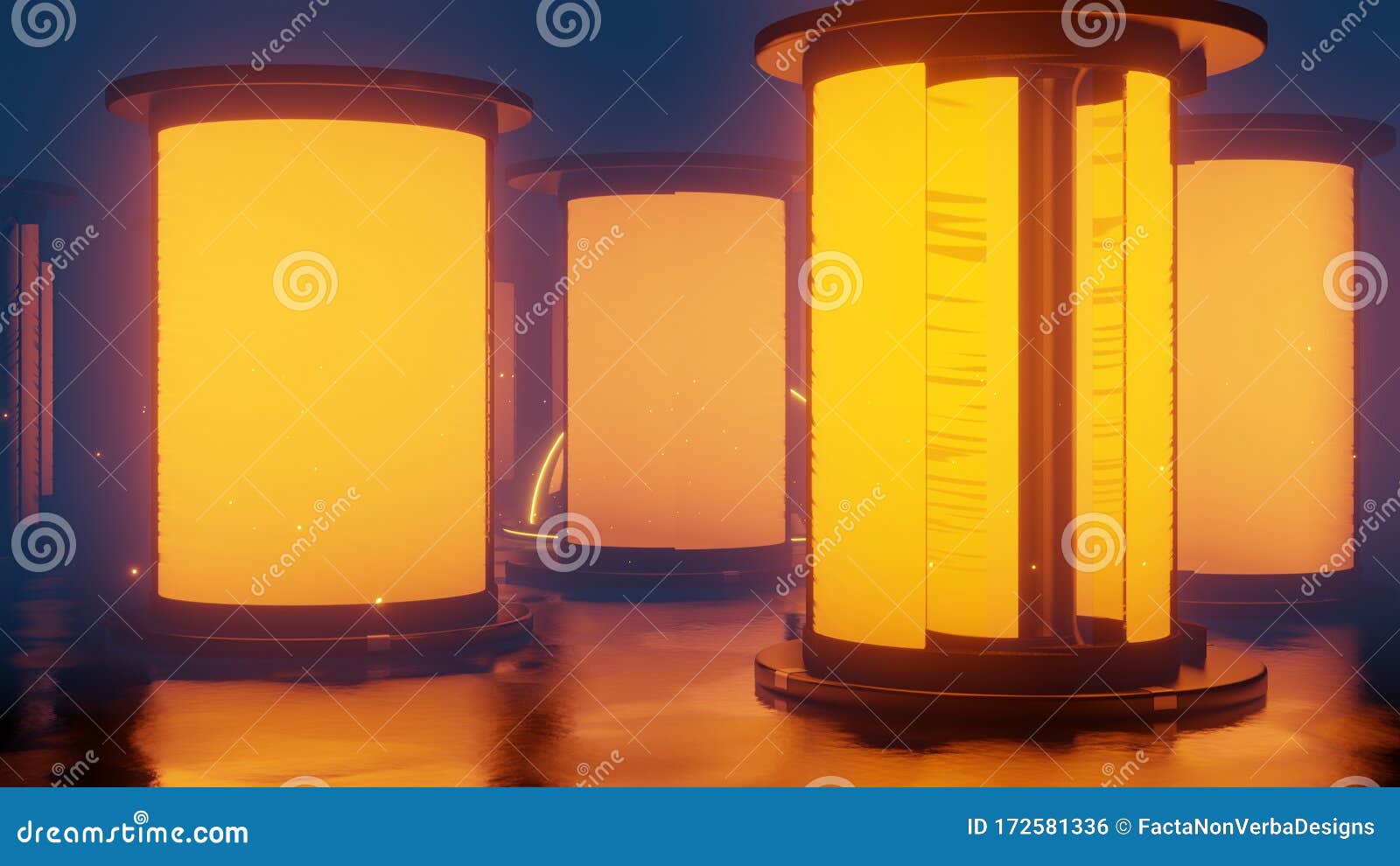 Futuristic Sci Fi Columns and a Glass Dome 3d Render Stock Illustration ...