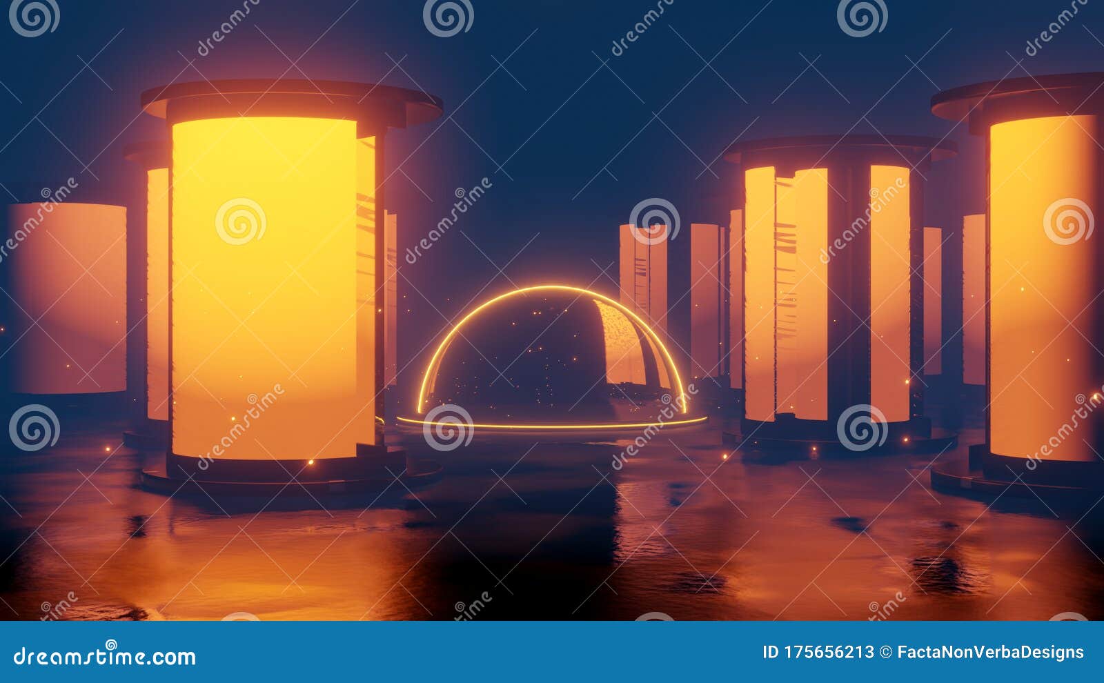 Futuristic Sci Fi Columns and a Glass Dome 3d Rendering Illustration ...