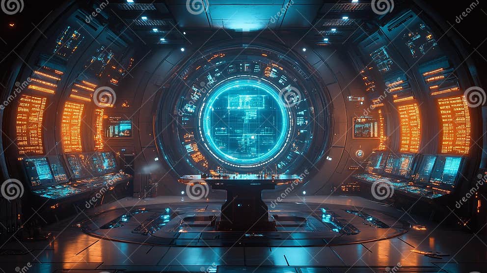Futuristic Sci-Fi Control Room with Circular Interface Generative AI ...