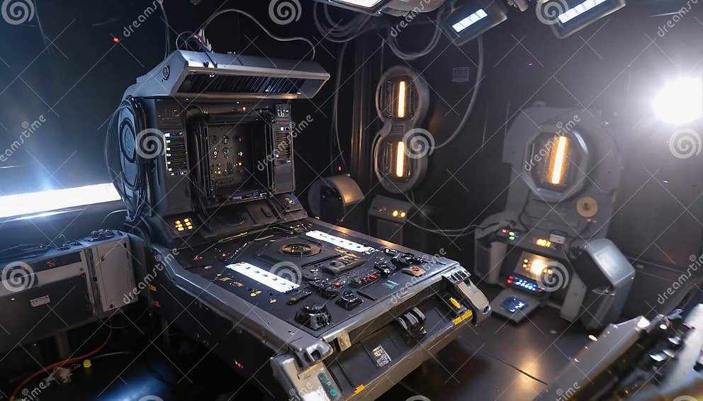 Futuristic Sci-Fi Control Room Console Stock Image - Image of screens ...