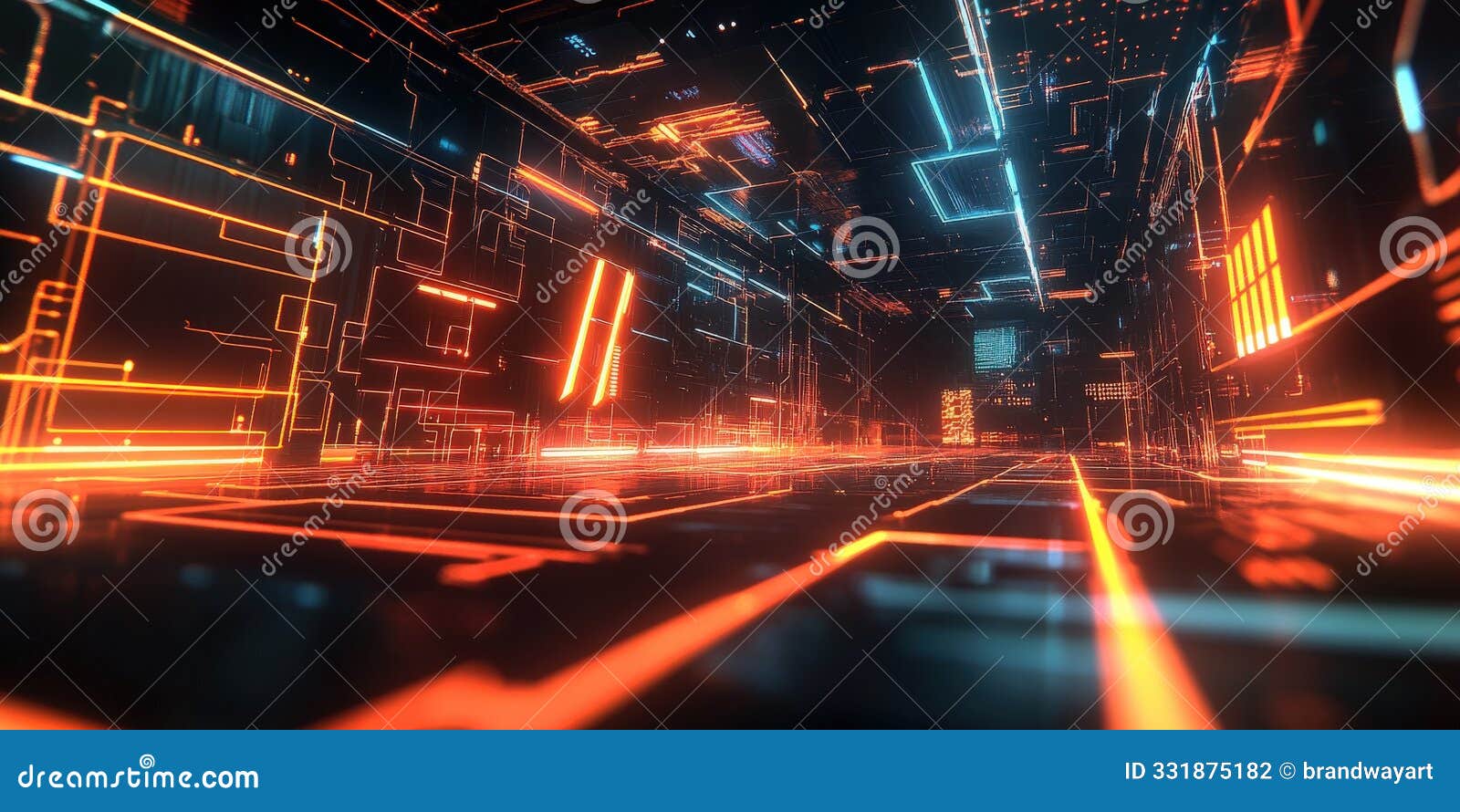 Futuristic Sci-fi Corridor Filled with Glowing Circuits and Neon Lights ...