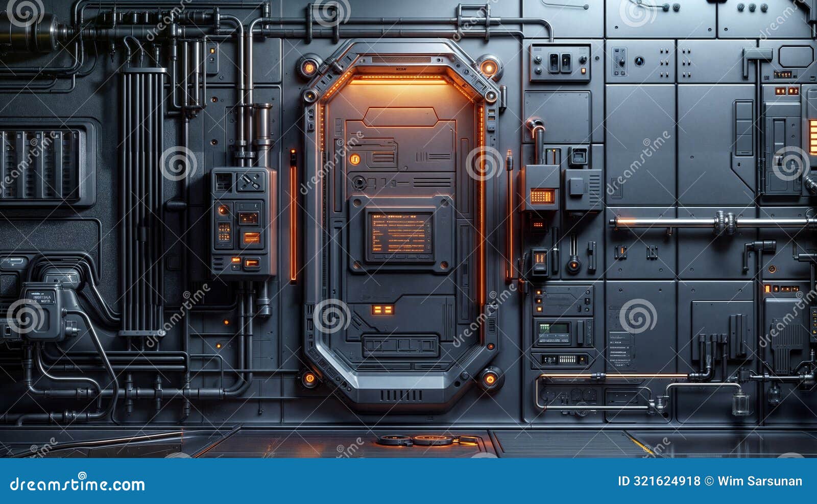 Futuristic Sci Fi Door Design with Complex Mechanisms and Holographic ...