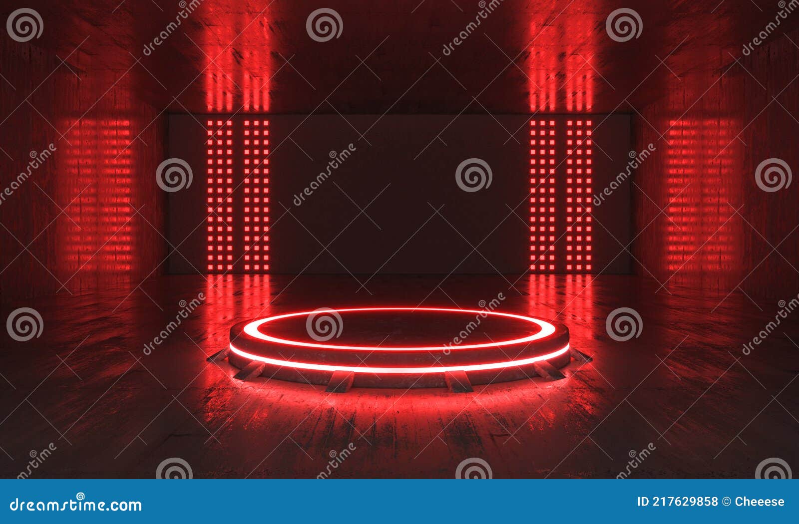 Futuristic Sci Fi Empty Red Stage Neon. 3d Rendering Stock Illustration ...