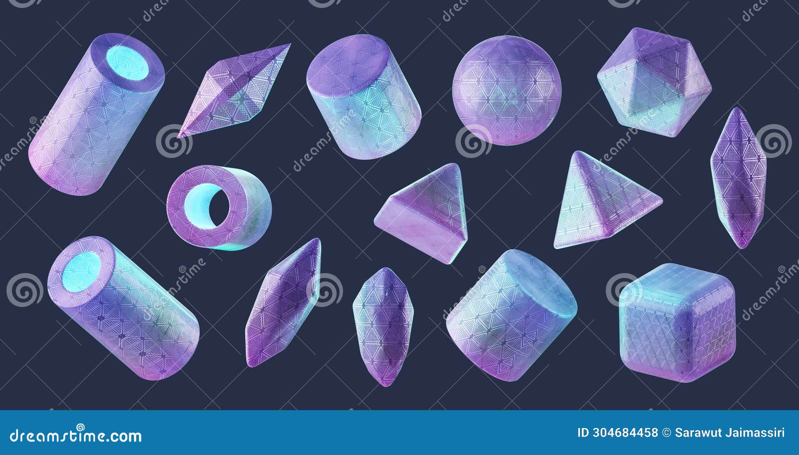 Futuristic Sci-fi Geometry Shape Pack Set Isolated on Blue Background ...