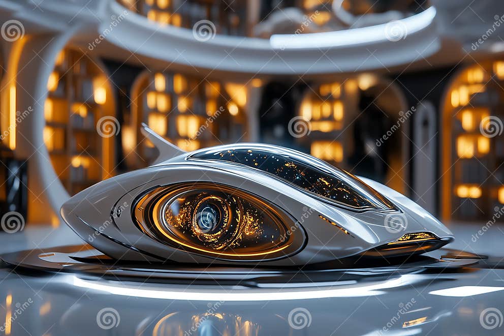 Futuristic Sci-fi Hovercraft with Sleek Design and Glowing Lights in a ...